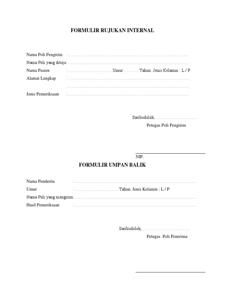 Formulir Rujukan Internal Pasien | PDF | Olahraga & Rekreasi | Hukum