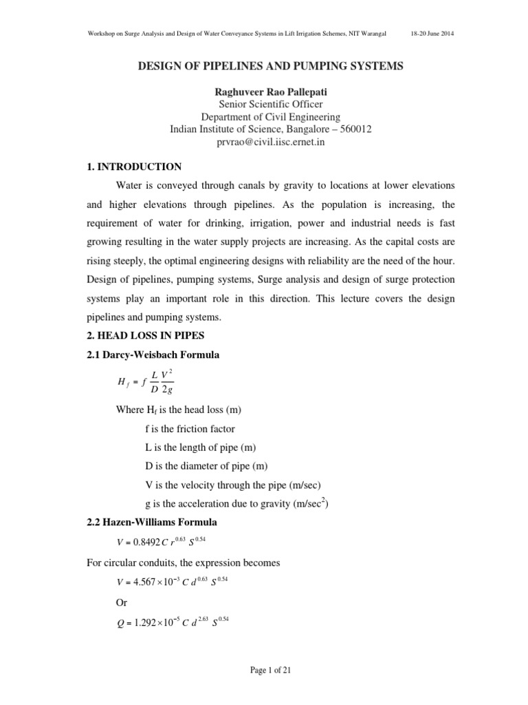 Design of Pipelines and Pumping Systems | PDF | Pump | Pipe (Fluid Conveyance)