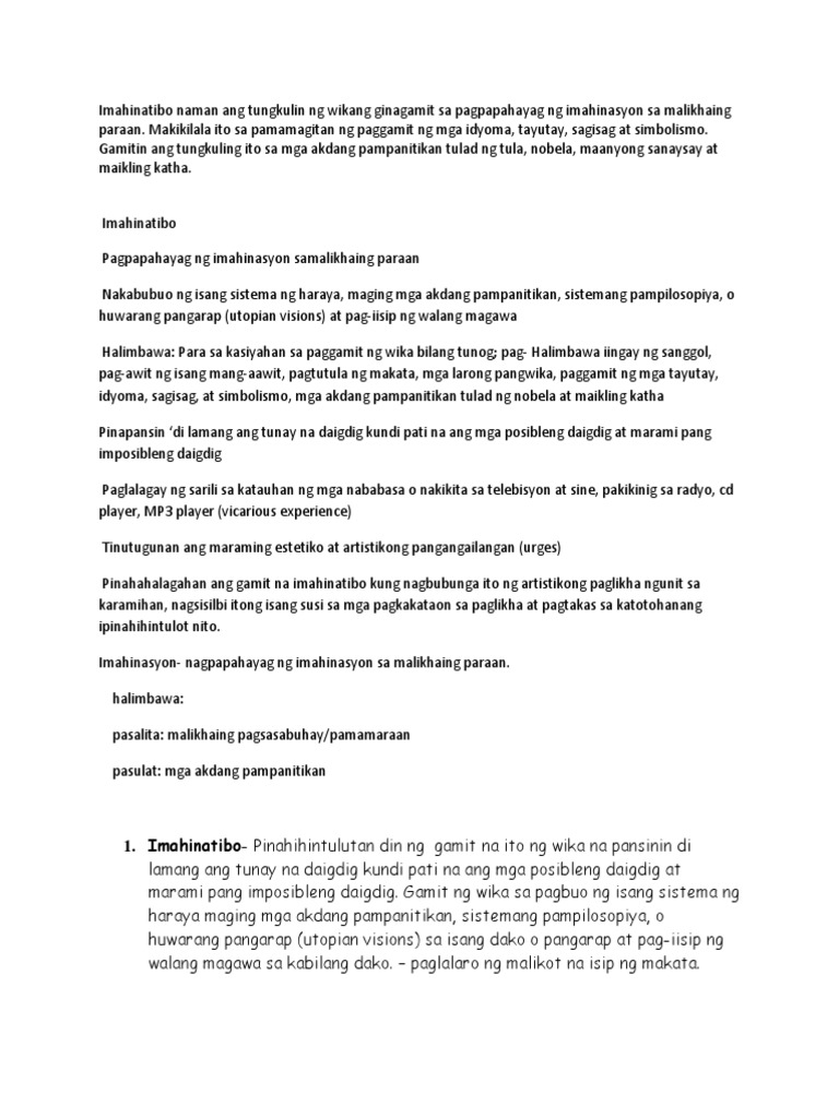 Tungkulin NG Wika .Imahinatibo | PDF