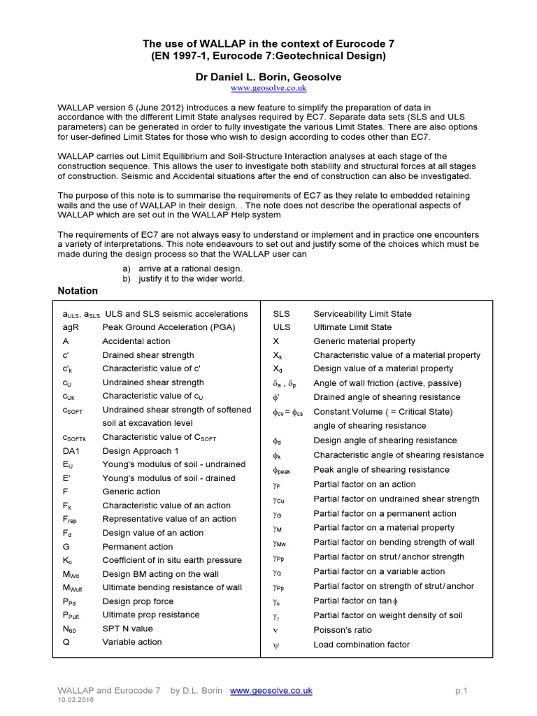 WALLAP Usage with Eurocode 7 Guidelines | PDF | Structural Load ...