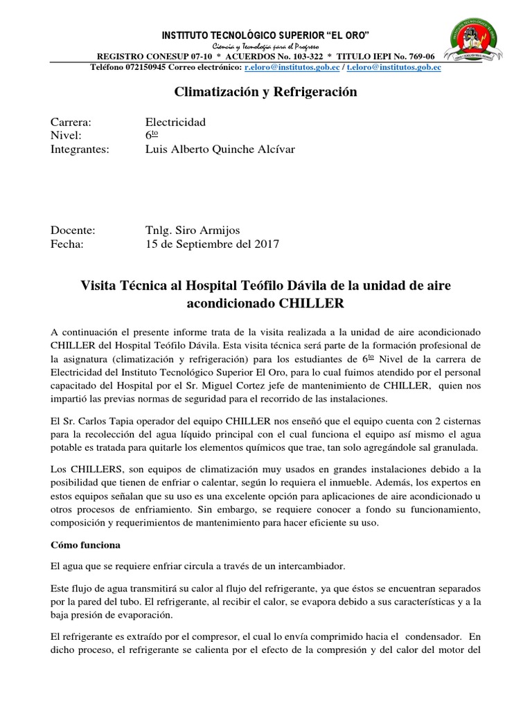 Informe Del Chiller | PDF | Ingeniería mecánica | Calefacción, Ventilación y Aire Acondicionado