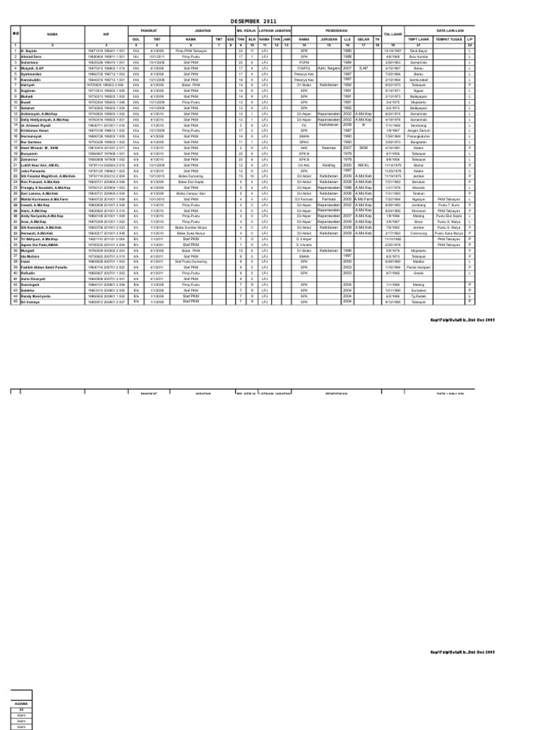 Duk 2017 & Data Pegawai Induk & Pustu | PDF