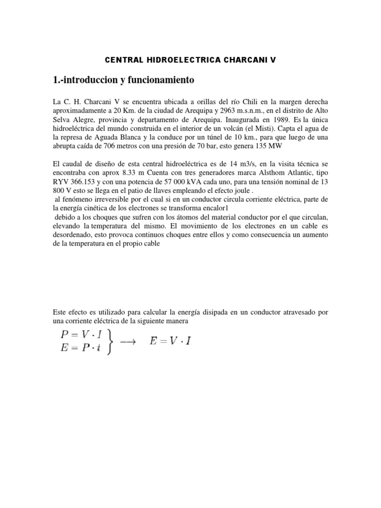 Central Hidroelectrica Charcani V Sin Imagenes | PDF | Transformador | Generador eléctrico