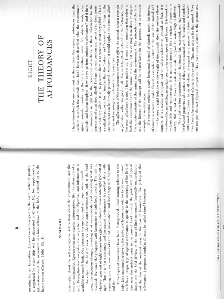 Gibson - 1979 - The Theory of Affordances in The Ecological Approach To Visual Perception | PDF