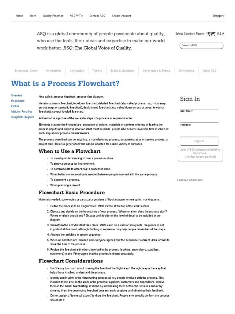 What Is A Process Flowchart - Process Flow Diagrams - ASQ | PDF ...