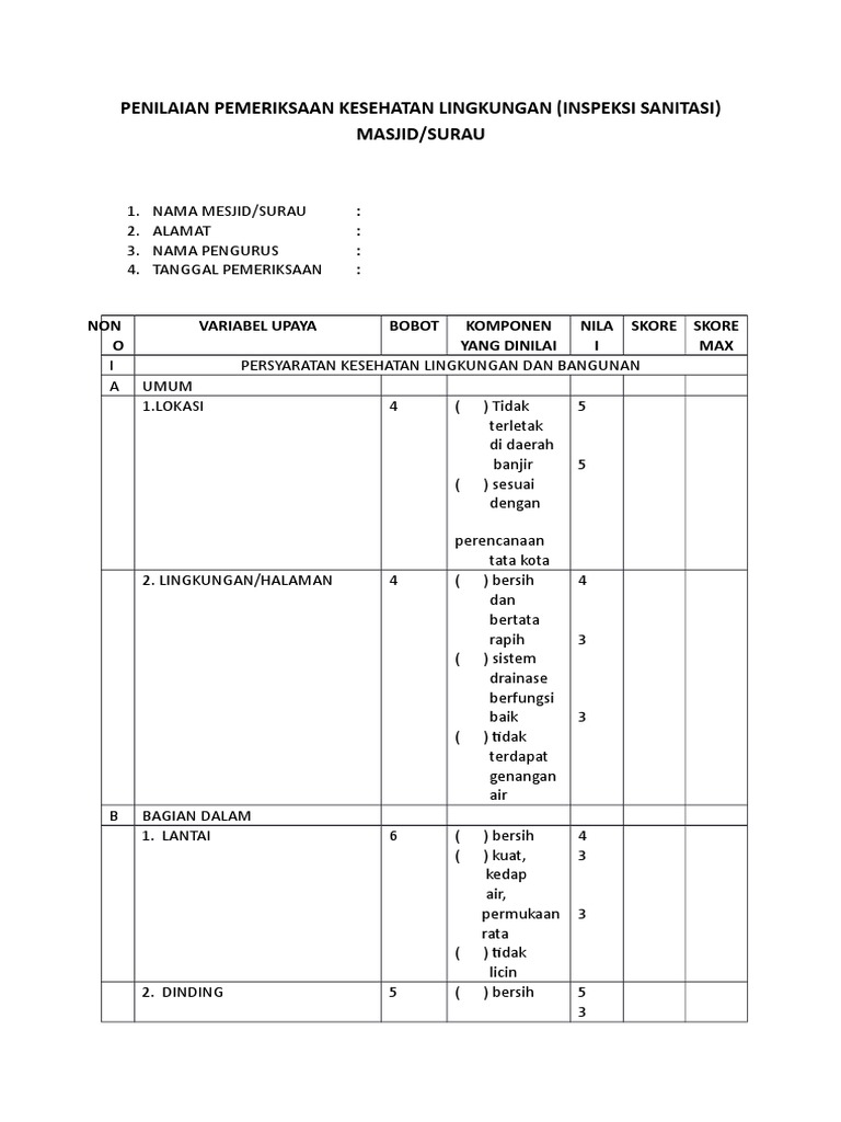 Form Ikl Sanitasi Masjid/Surau | PDF