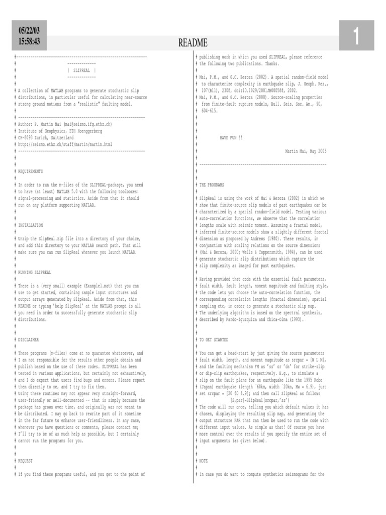 README | PDF | Parameter (Computer Programming) | Earthquakes
