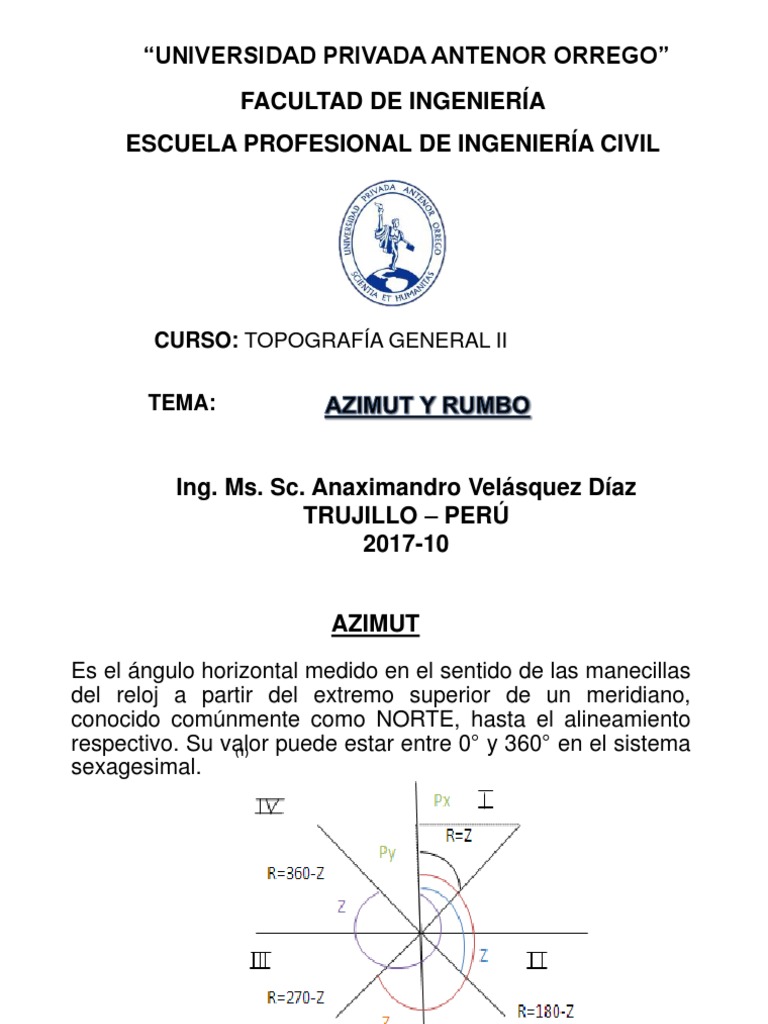 Azimut - Rumbo - Coordenadas Corregido | PDF | Geomática | Geometría ...