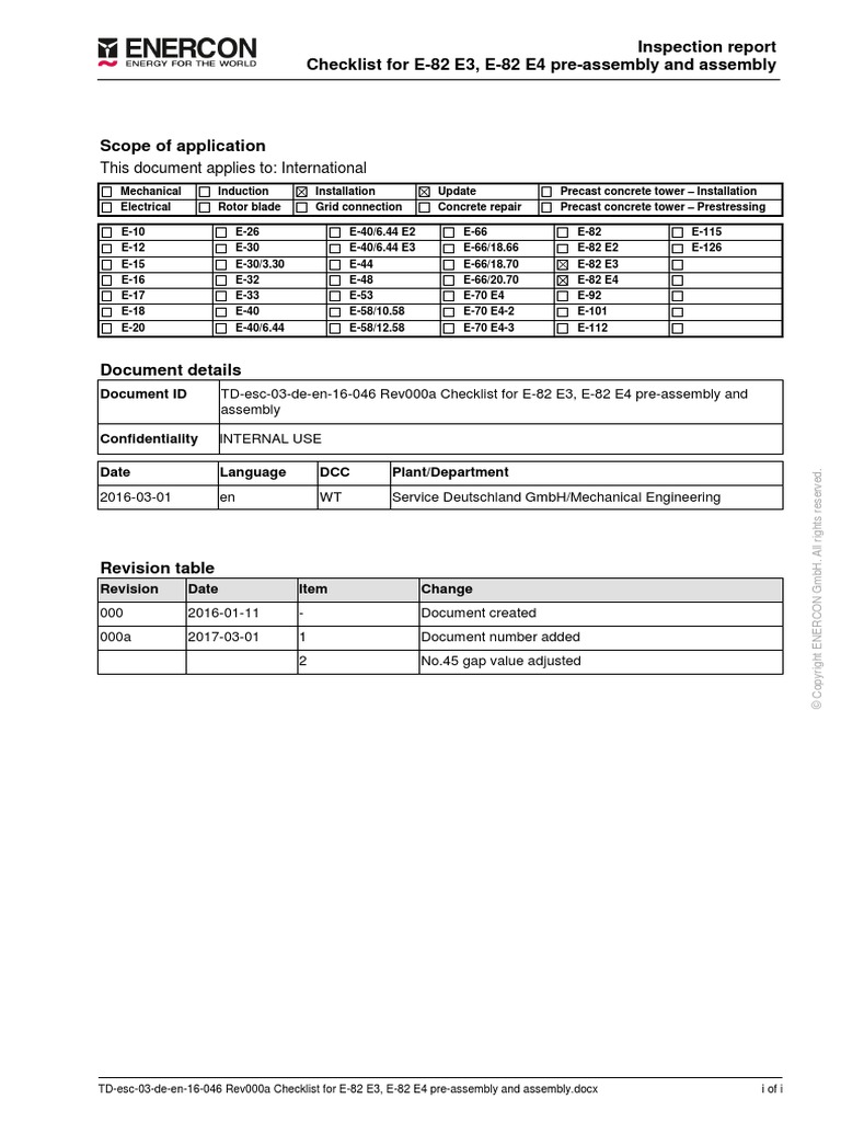 TD-esc-03-de-en-16-046 Rev000a Checklist For E-82 E3, E-82 E4 Pre ...