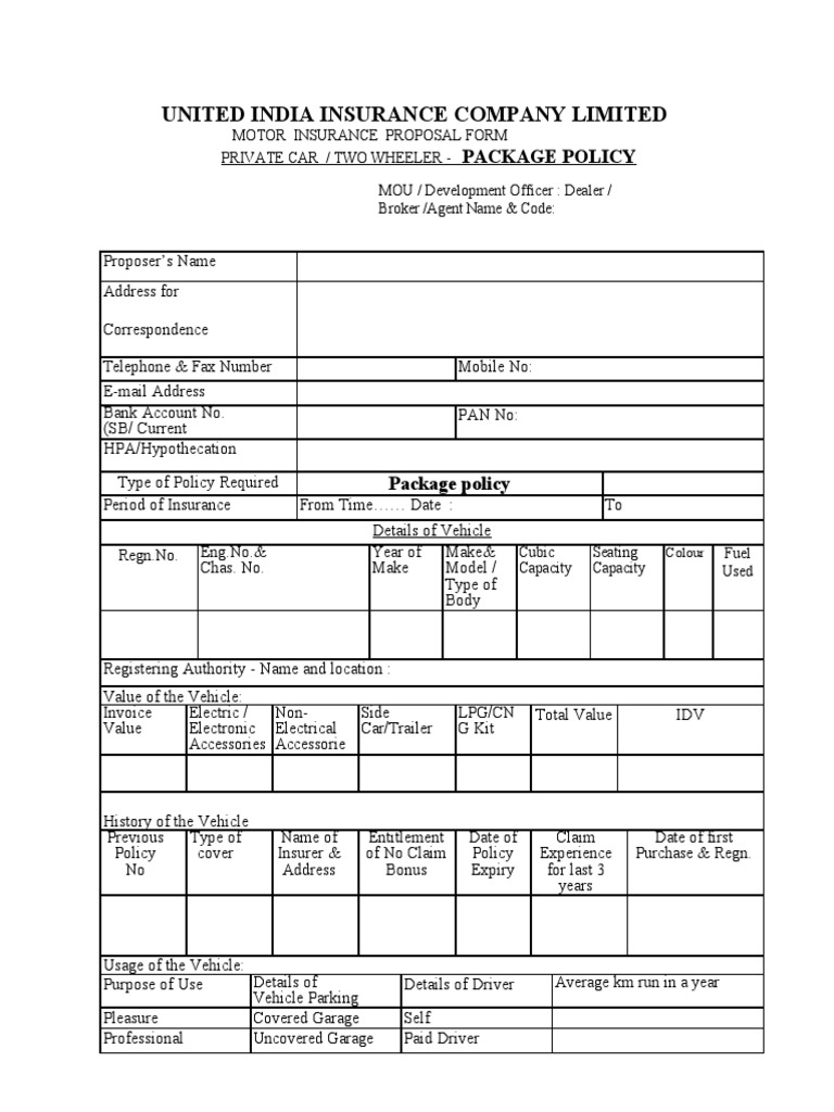 United India Insurance Company Limited: Package Policy | PDF | Driving ...