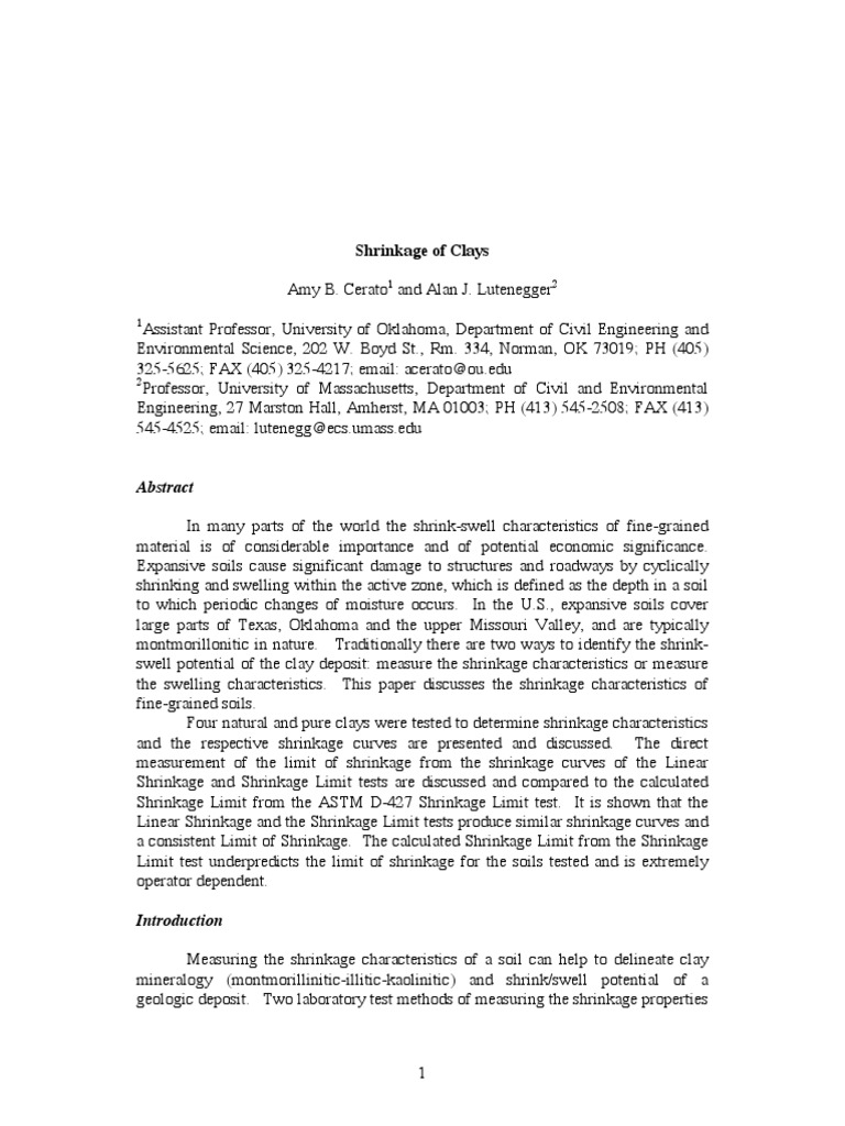 Shrinkage of Clays UNSAT 06 PDF | PDF | Casting (Metalworking) | Soil