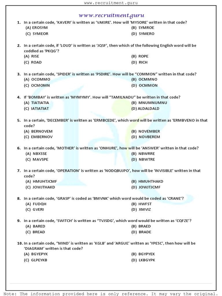 Coding Decoding - English Practice Set 1 | PDF | Philology | Language ...