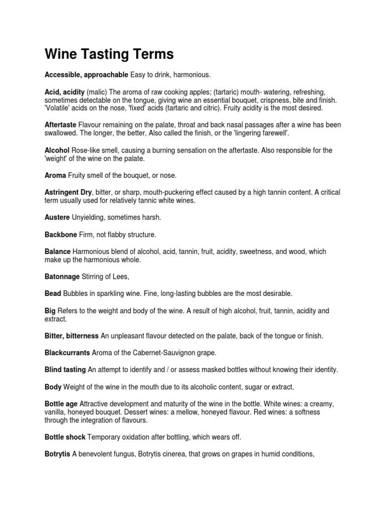 Wine Tasting Terms | Download Free PDF | Aroma Of Wine | Wine