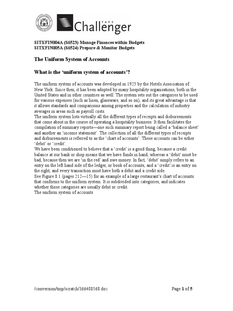 The Uniform System of Accounts | PDF | Debits And Credits | Accounting