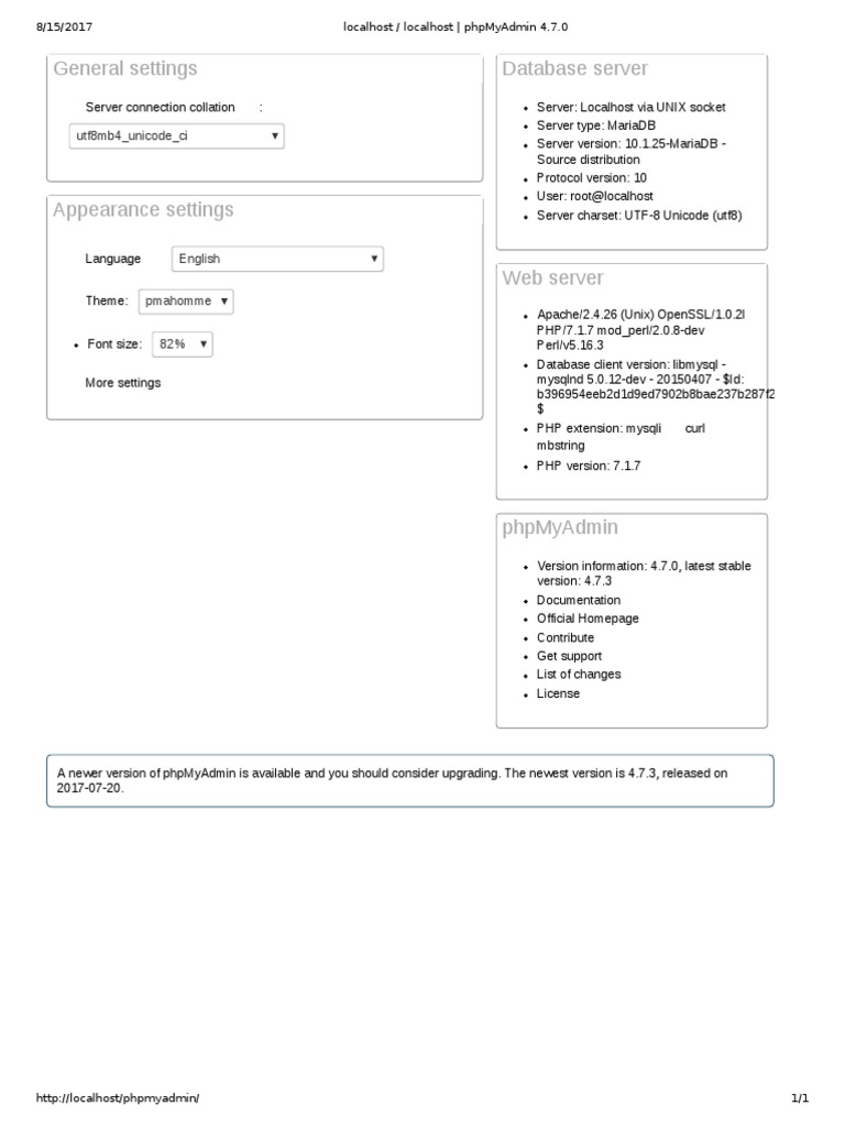Localhost _ Localhost _ PhpMyAdmin 4.7 | Web Server | Php