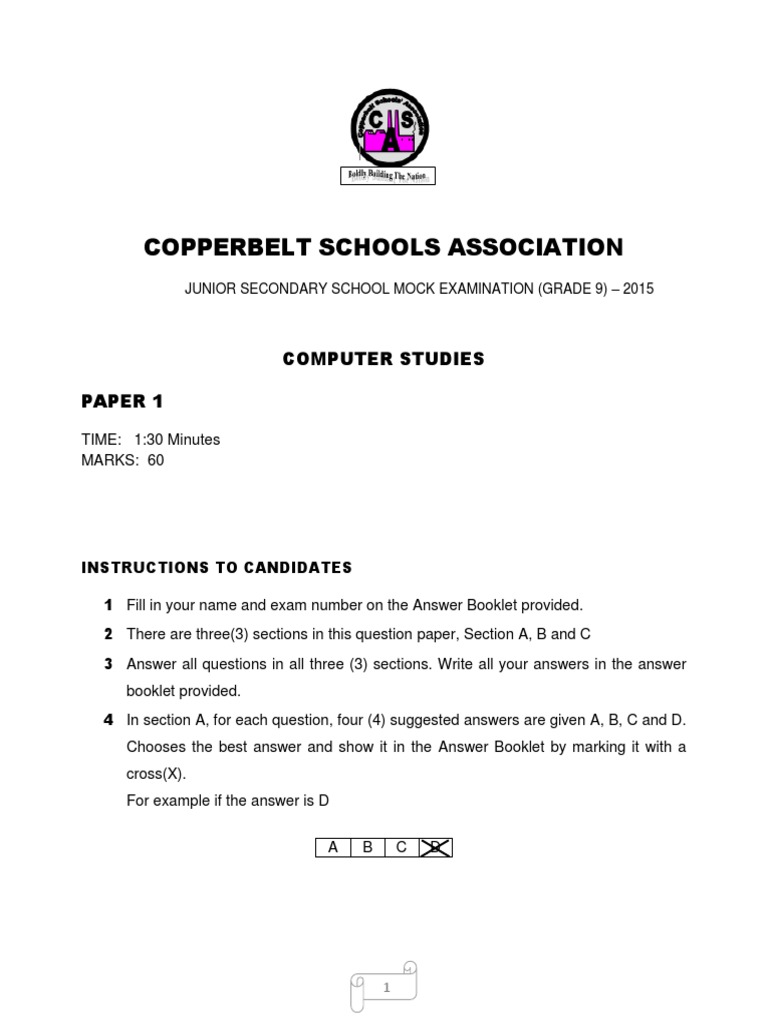 Grade 9 Computer Studies Paper 1 | PDF | Disk Storage | Computer Data ...