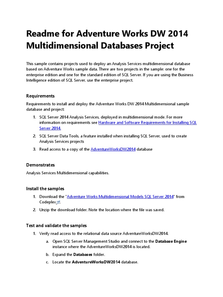 Readme For Adventure Works DW 2014 Multidimensional Databases | PDF ...