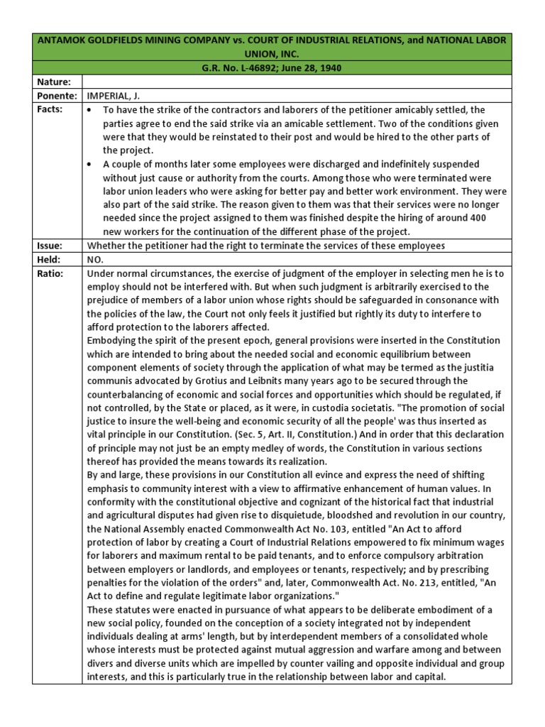 Antamok Goldfields vs. CIR | PDF | Trade Union | Strike Action Antamok Goldfields vs. CIR | PDF | Trade Union | Strike Action
