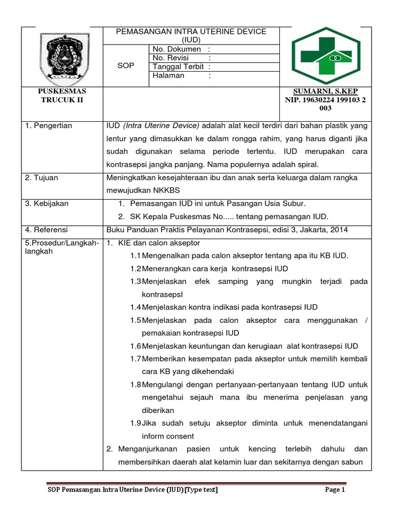 Sop Pemasangan Iud | PDF | Pengembangan Diri | Sains & Matematika