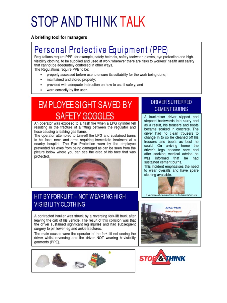 Ppe Stop and Think | PDF | Personal Protective Equipment | Safety