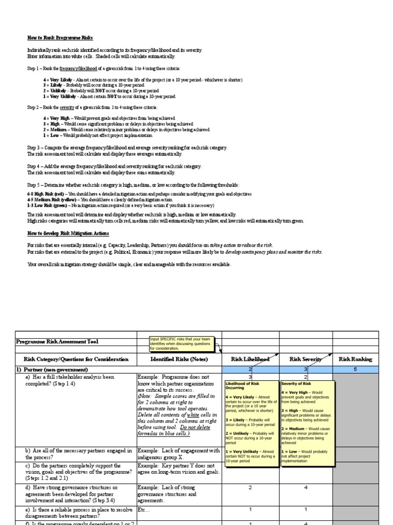 2 3 Programme Risk Assessment Template Oct 1 2007 | Risk Assessment | Risk