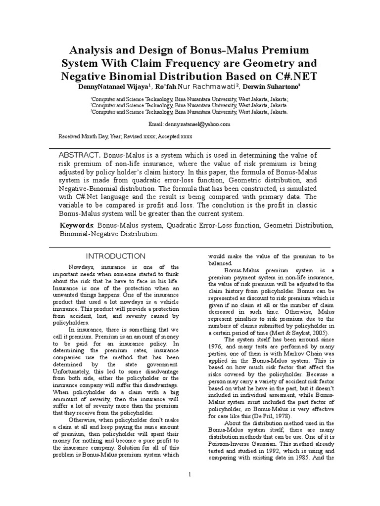 Bonus-Malus System Design Analysis | PDF | Loss Function | Insurance