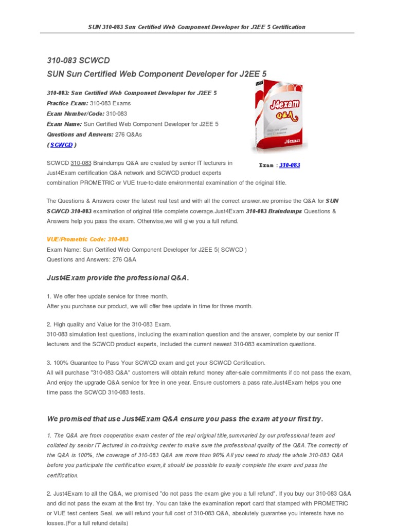 310-083 SCWCD SUN Sun Certified Web Component Developer For J2EE 5 | Download Free PDF | Java ...