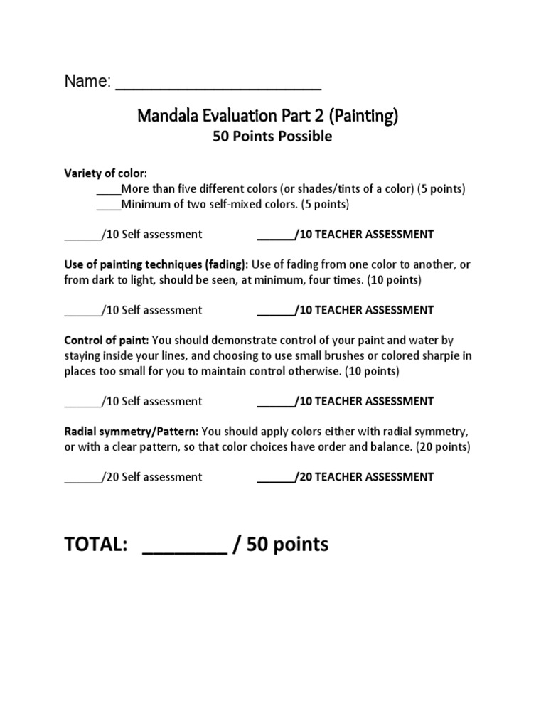 Mandala Rubric Part 2 | PDF | Art