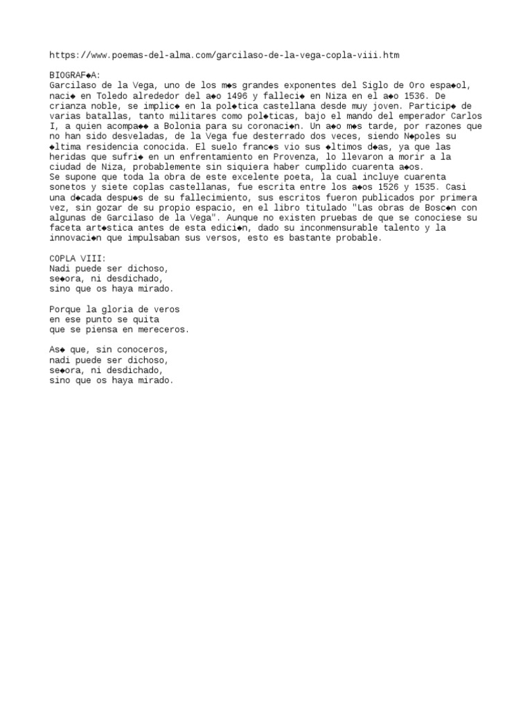 Garcilaso de La Vega - Presentación y Copla VIII | PDF