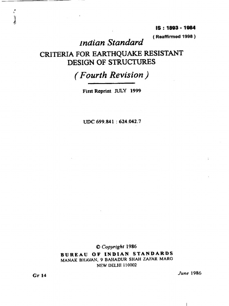 Is 1893 1984 Design of Structures Earthquakes | PDF