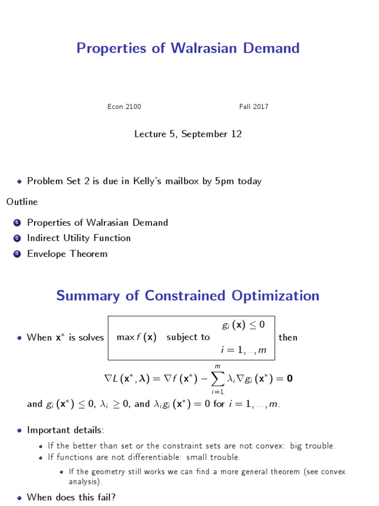 Lecture - 05 Properties of Walrasian Demand | PDF | Utility | Mathematical Optimization