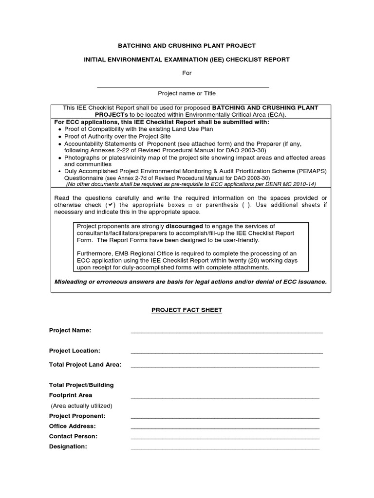 IEEC - Batching and Crushing Plant Checklist | Environmental Monitoring ...