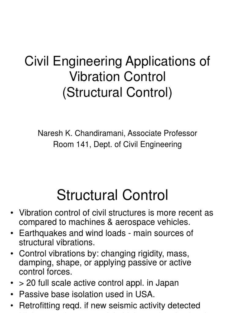 Civil Engineering Applications of Vibration Control (Structural Control ...