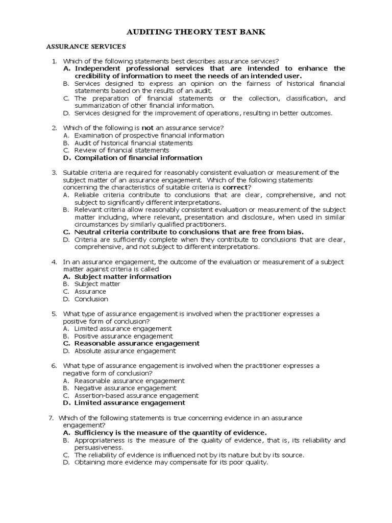 Auditing Theory Test Bank | Download Free PDF | Financial Audit ...