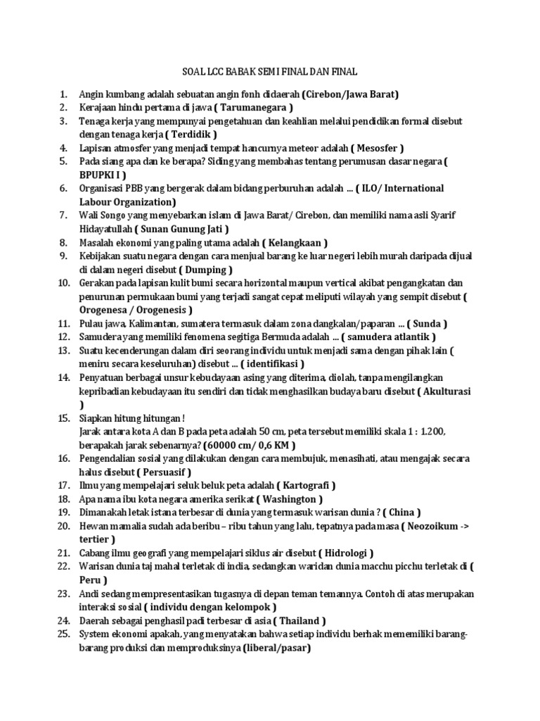 Soal LCC Babak Semi Final Dan Final (Ips & Ipu) | PDF