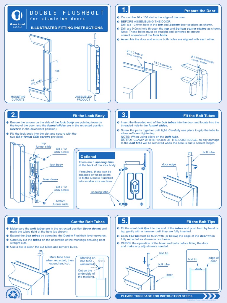 Double Flushbolt: Illustrated Fitting Instructions | PDF | Lock (Security Device) | Screw