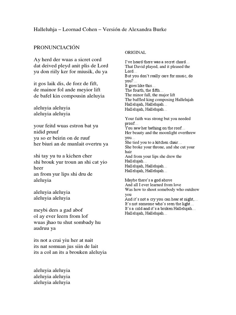 Aleluya Cohen Letra y Fonetica | PDF | Leisure