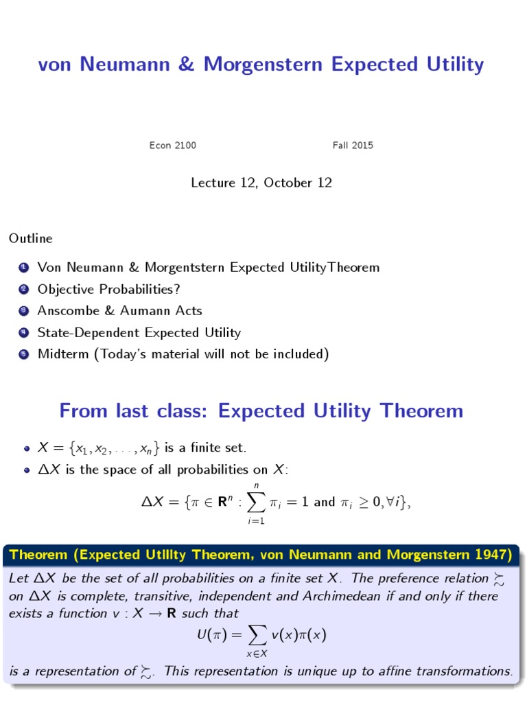 Von Neumann-Morgenstern Utility Theory | PDF | Utility | Vector Space