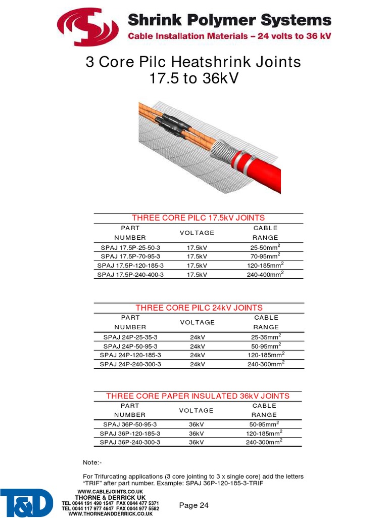 11kV 24kV 33kV 3 Core PILC Heat Shrink Cable Joint Kits PDF | PDF ...
