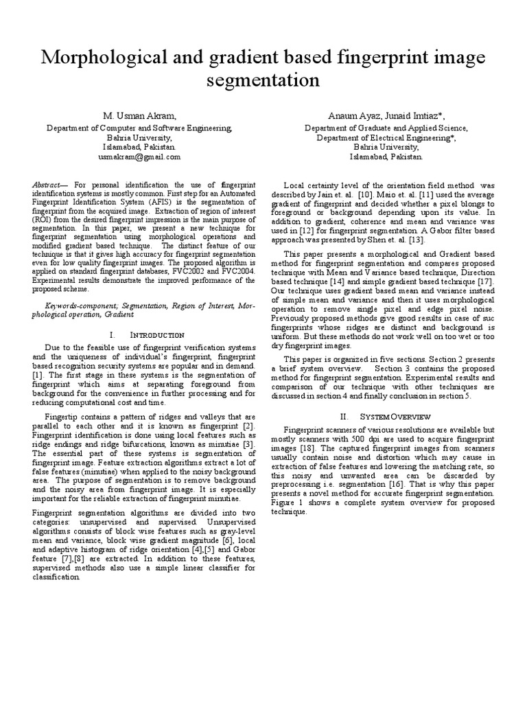 Morphological and Gradient Based Fingerprint Image Segmentation | PDF | Image Segmentation ...