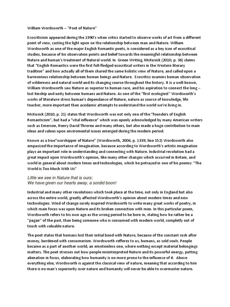 William Wordsworth - ''Poet of Nature'' | PDF | Ecocriticism | Romanticism