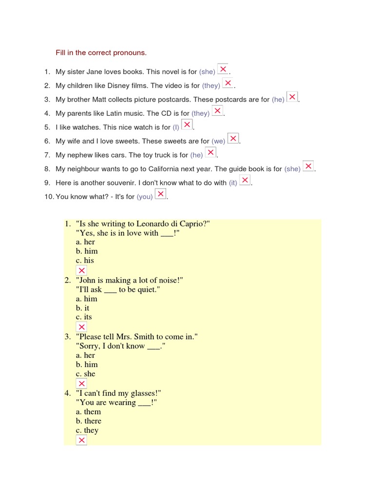 Fill in The Correct Pronouns | PDF | Leisure