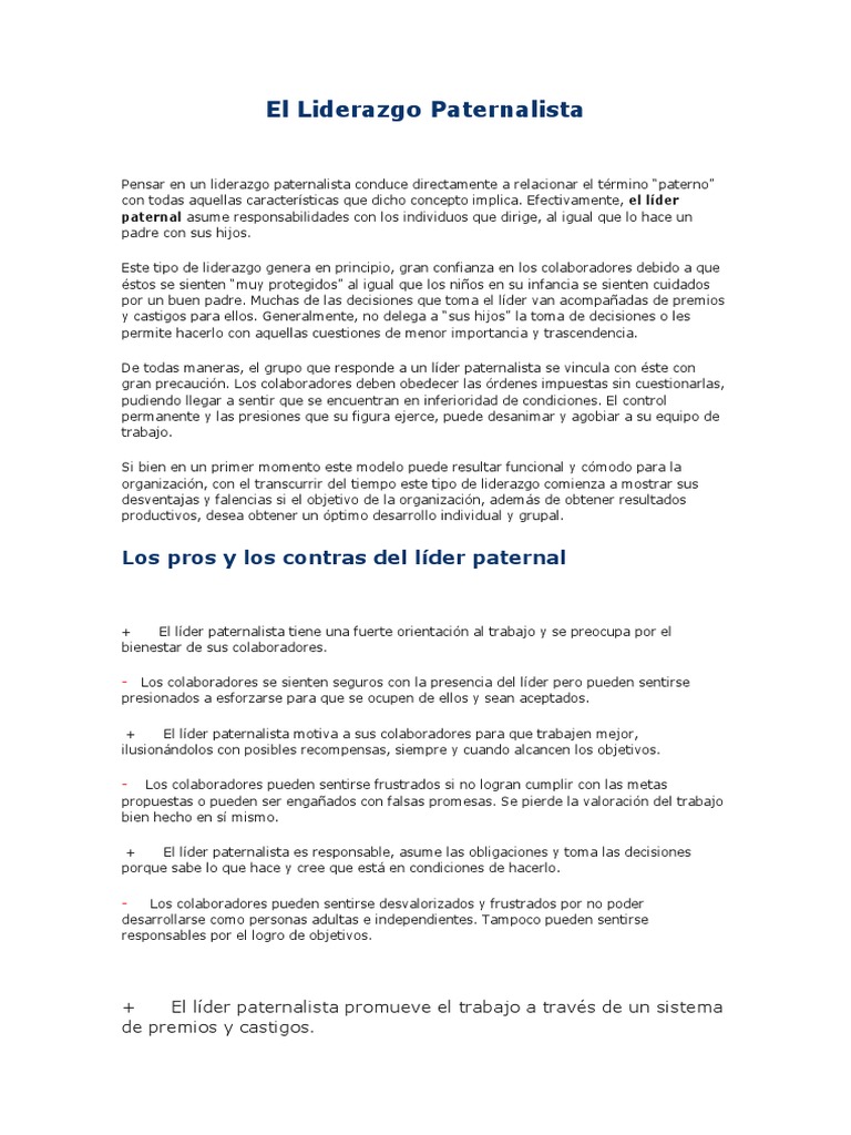 El Liderazgo Paternalista | PDF | Liderazgo | Toma de decisiones