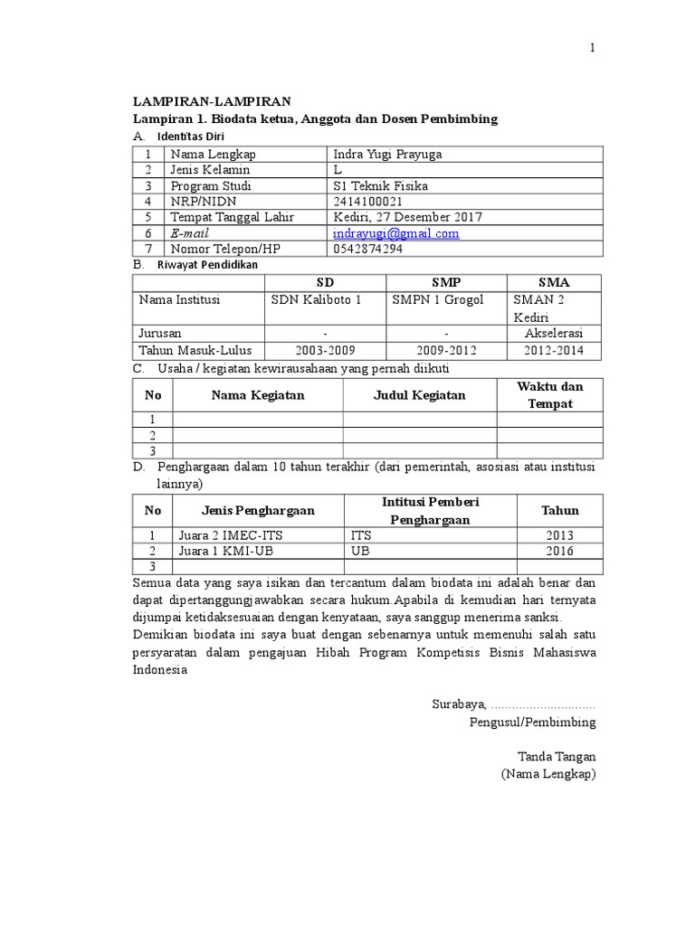 Biodata For KBMI | PDF | Karier & Perkembangan