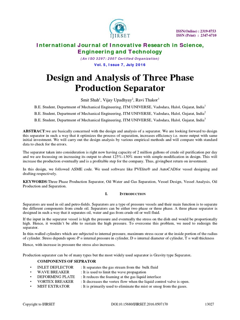 Design of 3 Phase Production Separator | PDF | International Standard ...