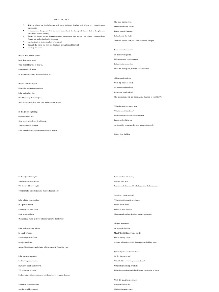 Shelley - To A Skylark 02 | PDF | Thou | Poetry