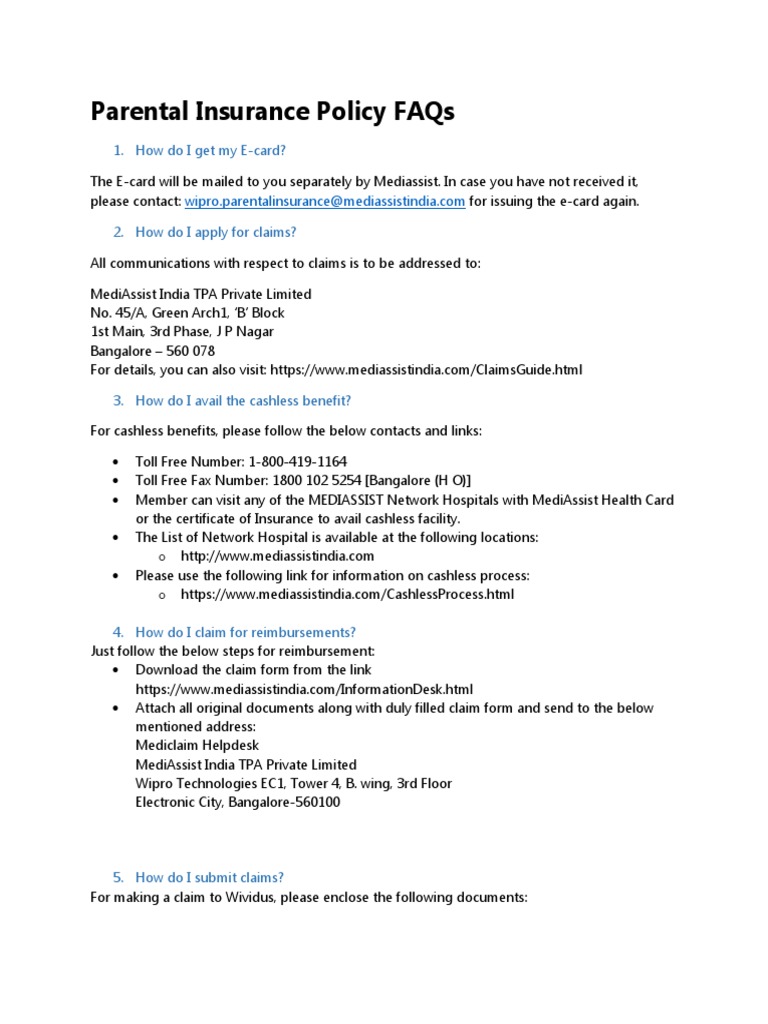 Parental Insurance Policy FAQs | PDF | Hospital | Insurance