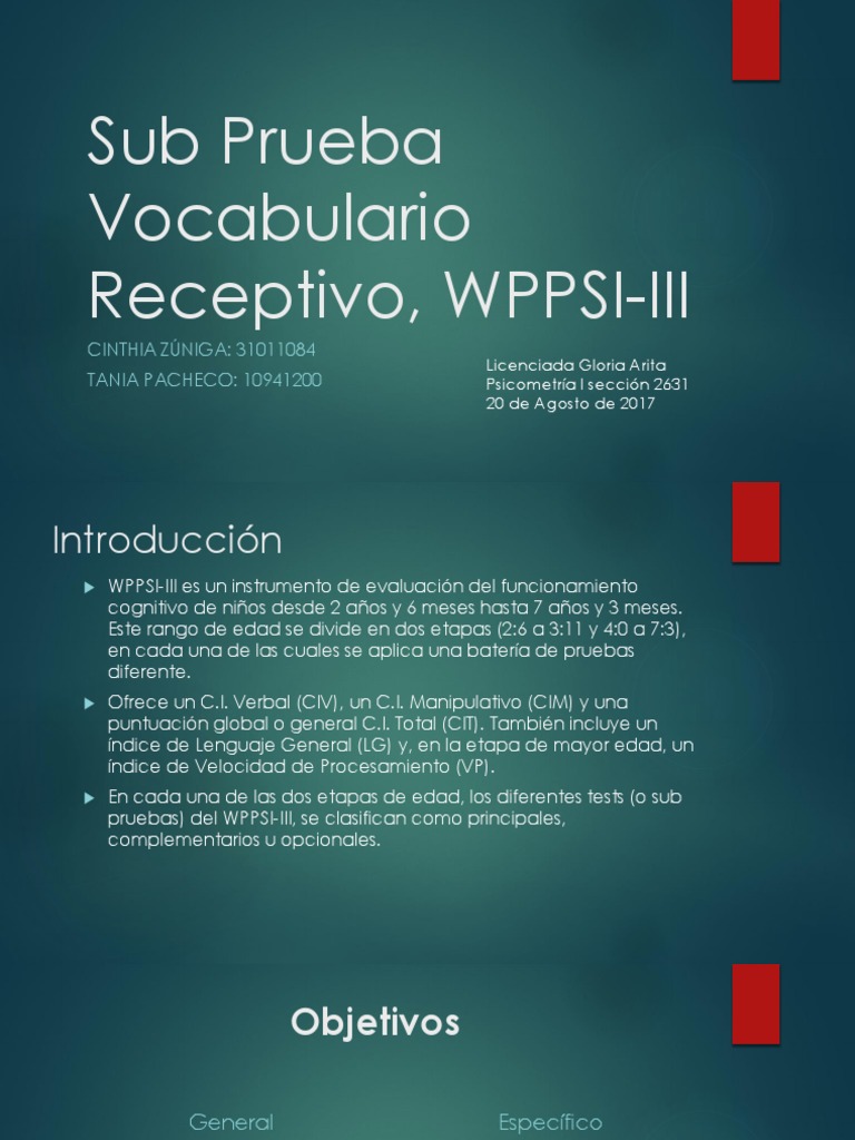 Subprueba Vocabulario Receptivo WPPSI-III | PDF | Cociente de ...