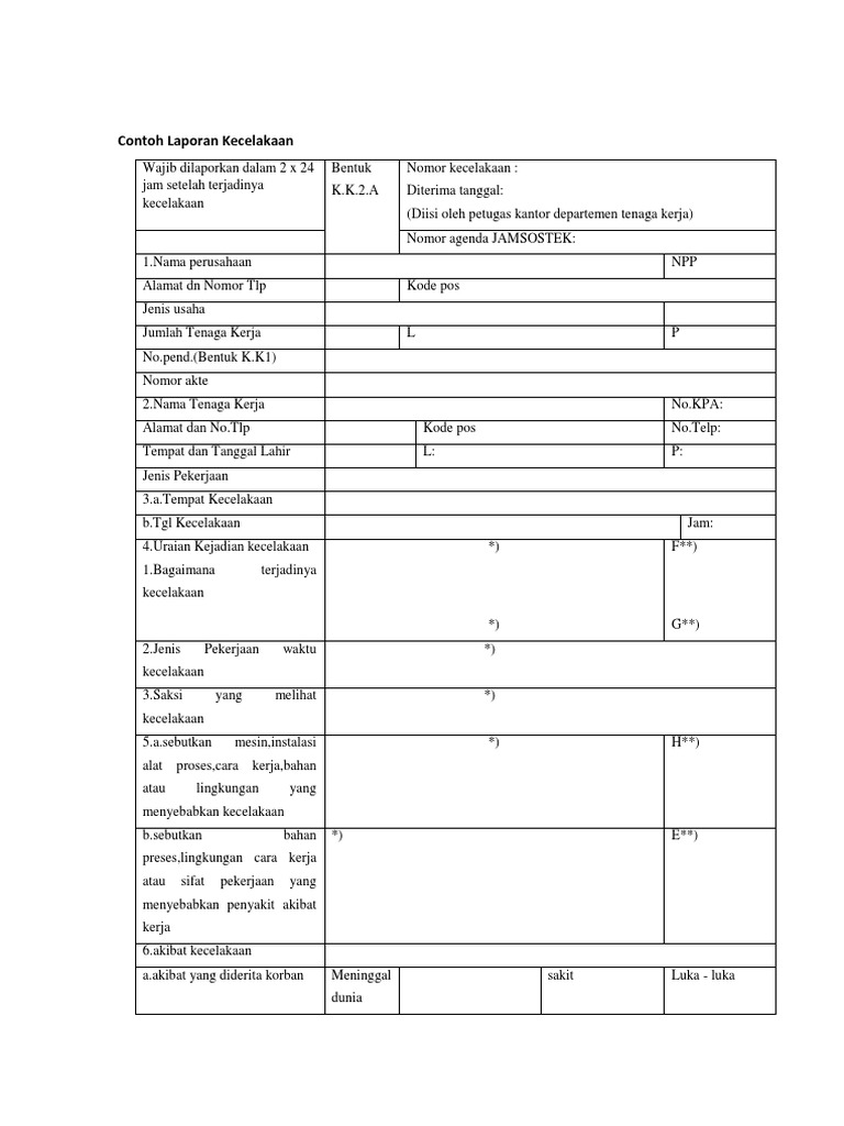 Contoh Form Laporan Kecelakaan | PDF