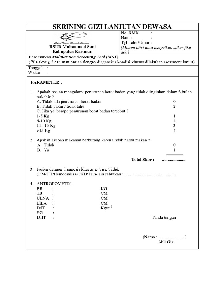 Form Skrining Dewasa Rsud Muhammad Sani-1 | PDF